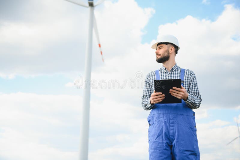 Engineer Working at Alternative Renewable Wind Energy Farm ...