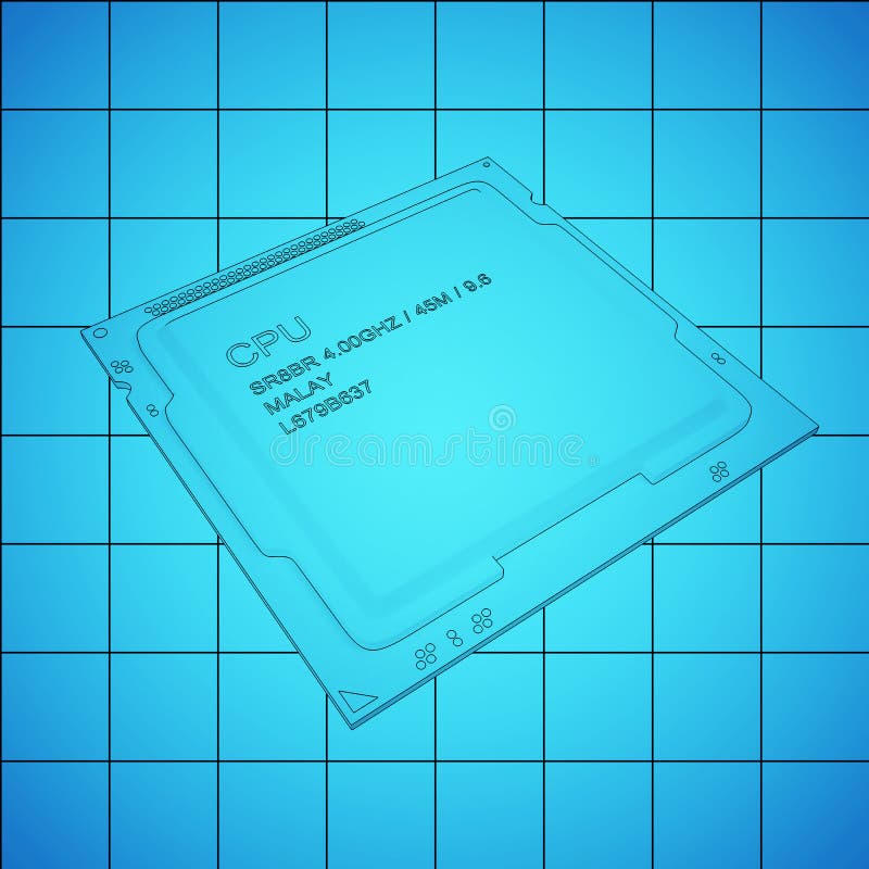 Engineer Working on Blue Print, Concept Processor Unit CPU, 3d ...