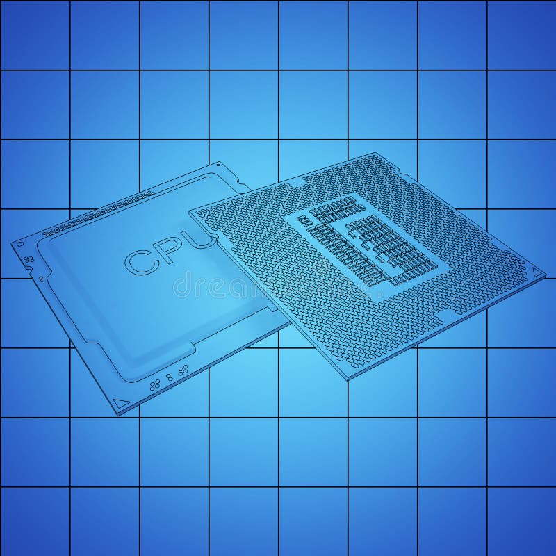 Engineer Working on Blue Print, Concept Processor Unit CPU, 3d ...