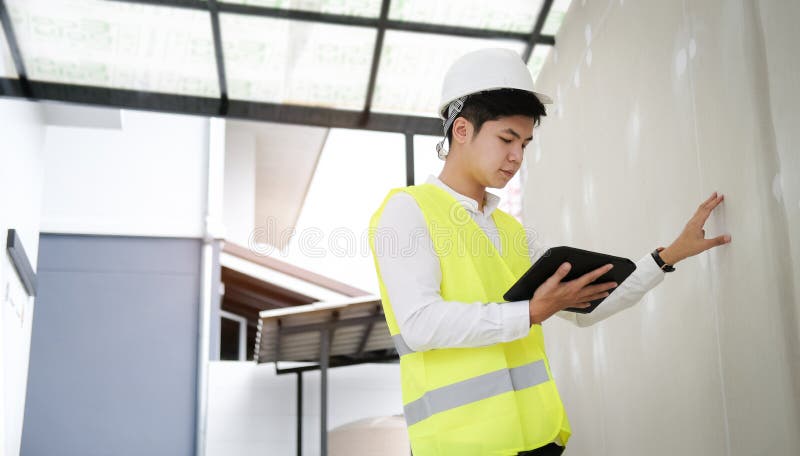 Engineer Working on Building Site with Digital Tablet Stock Photo ...
