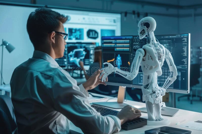 Engineer Working on CAD Program with AI Figure AIG60 Stock Image ...