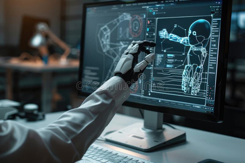 Engineer Working on CAD Program with AI Figure AIG60 Stock Illustration ...