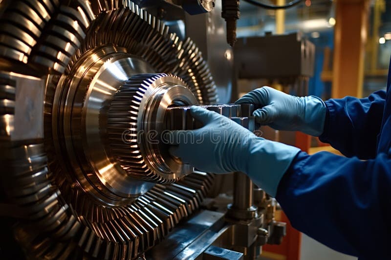 Engineer Working on a Complex Gear Mechanism in a Factory Stock Image ...