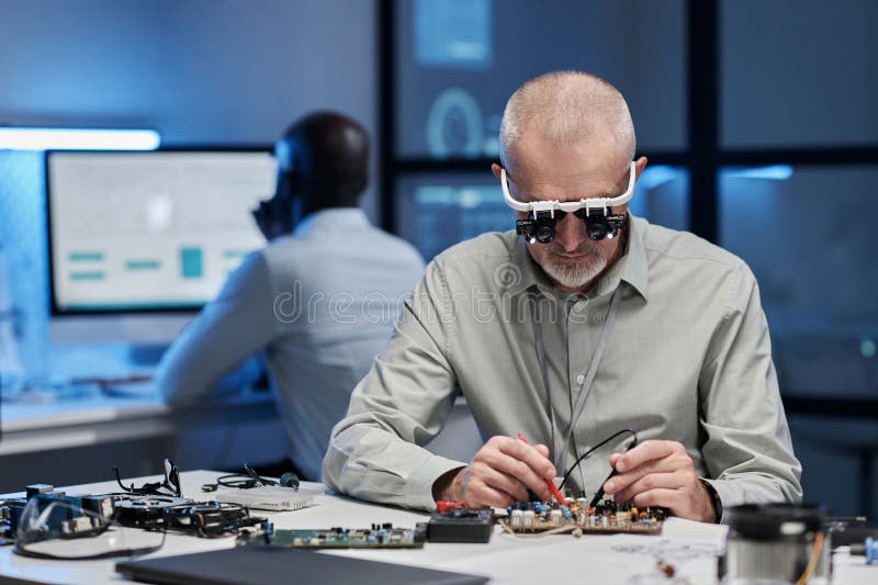 Engineer Working with Computer Chip Stock Image - Image of engineering ...