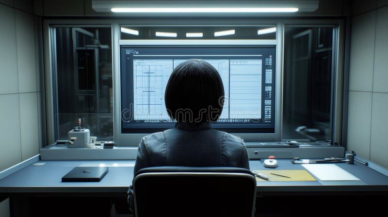 Engineer Working on Computer in Modern Metalworking Workshop Stock ...