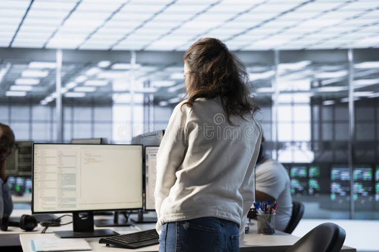 Engineer Working in Computer Network Security Data Center Stock Image - Image of components ...