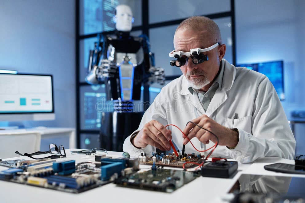 Engineer Working with Computer System in the Lab Stock Photo - Image of ...