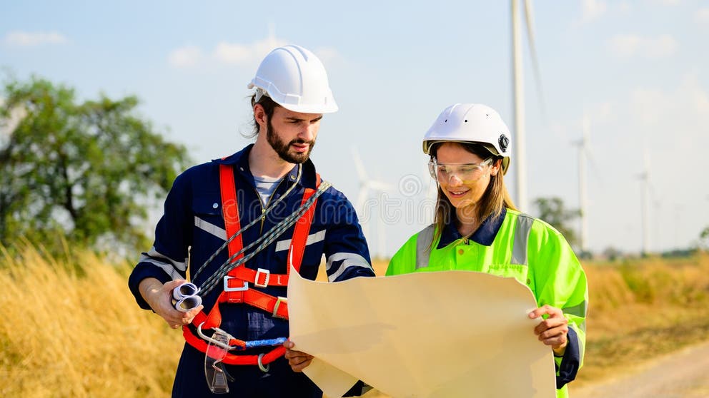Engineer Working with Confident. Worker Outdoor Working. Mega Project ...