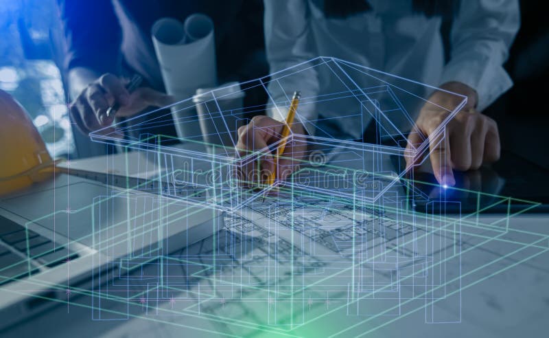 Engineer People Meeting Working at Office Table. Stock Image - Image of ...