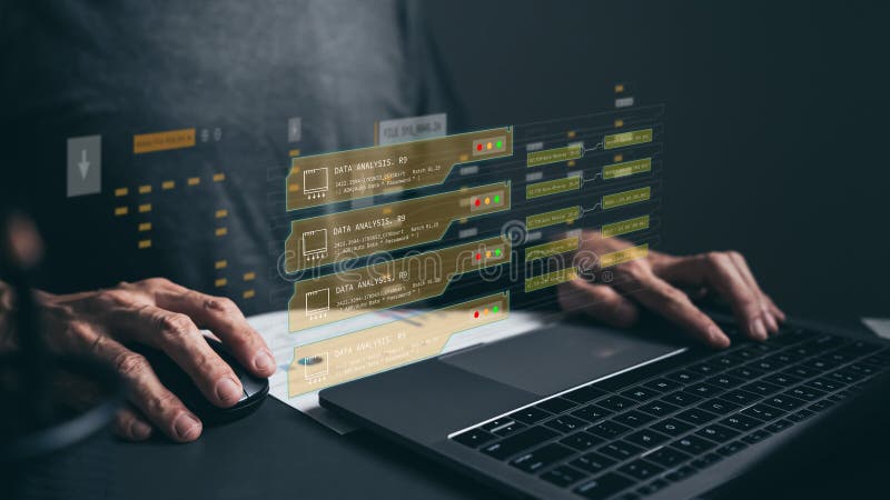 Engineer Working with Database for Digital Data Design or Cyberspace Network and Connection ...