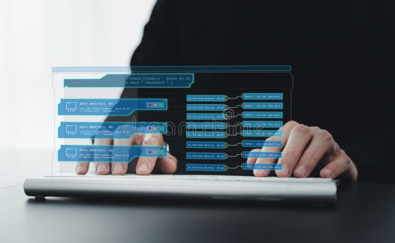 Engineer Working with Database for Digital Data Design or Cyberspace Network and Connection ...