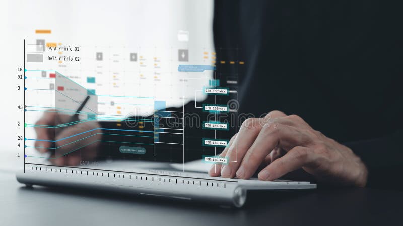 Engineer Working with Database for Digital Data Design or Cyberspace Network and Connection ...