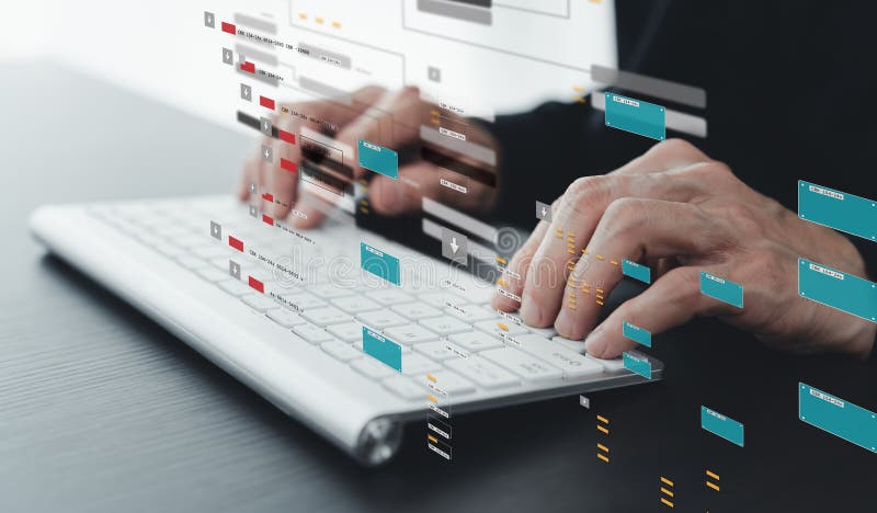 Engineer Working with Database for Digital Data Design or Cyberspace ...