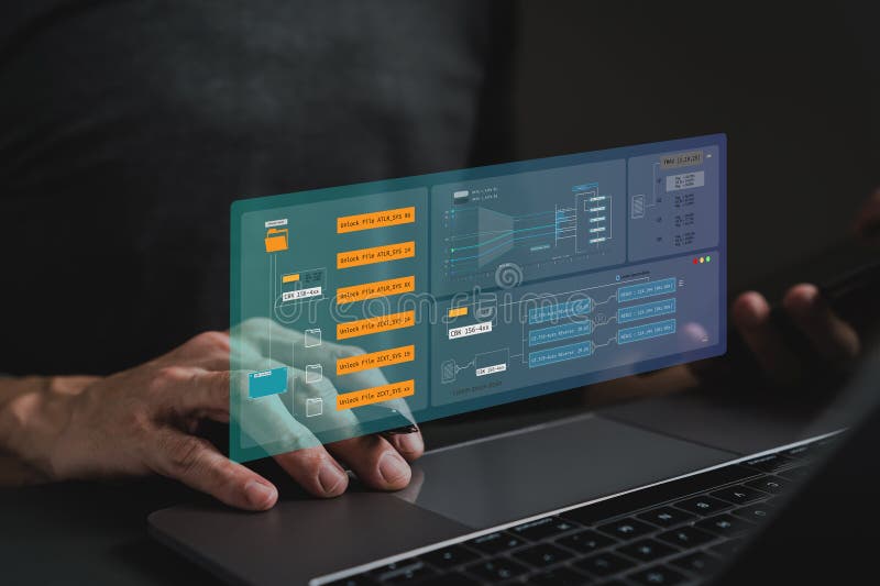 Engineer Working with Database for Digital Data Design or Cyberspace ...