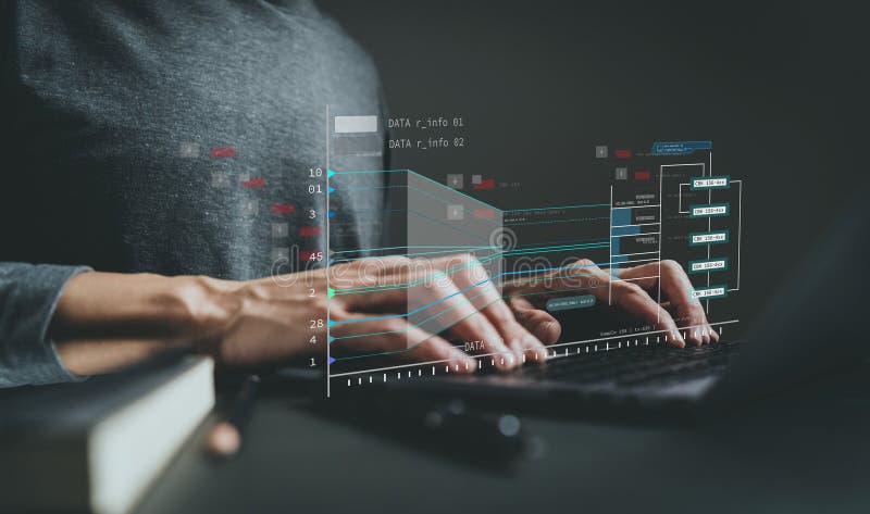 Engineer Working with Database for Digital Data Design or Cyberspace Network and Connection ...