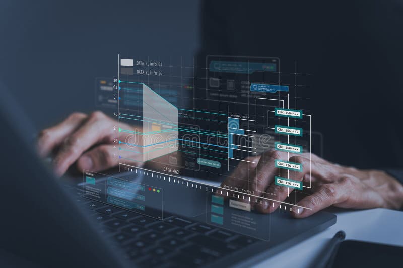 Engineer Working with Database for Digital Data Design or Cyberspace Network and Connection ...