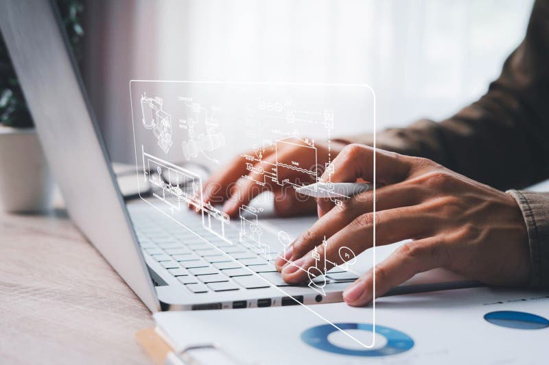 Engineer Working on Desktop Computer, Displaying a Software Control ...