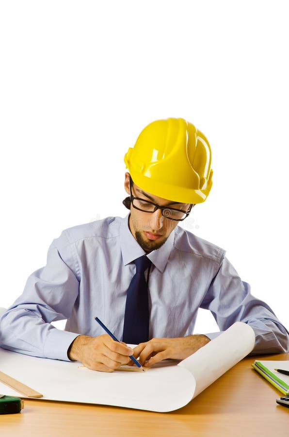 Engineer Working with Drawings Stock Image - Image of horizontal ...