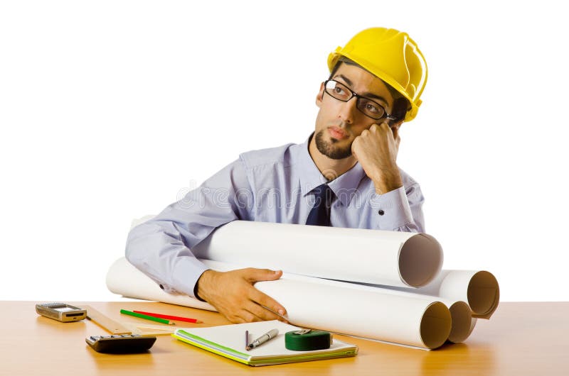 Engineer Working with Drawings Stock Image - Image of industry, design ...