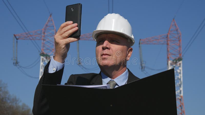 Engineer Working in Energetic Industry Use Cell Phone in Maintenance ...