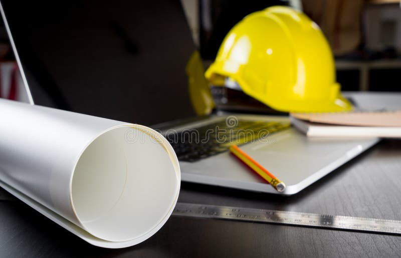 Engineer Working Equipments on Desk Stock Image - Image of office ...