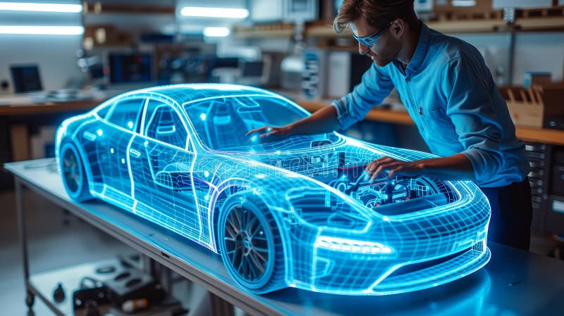 Engineer Working on Futuristic Car Design Stock Illustration ...