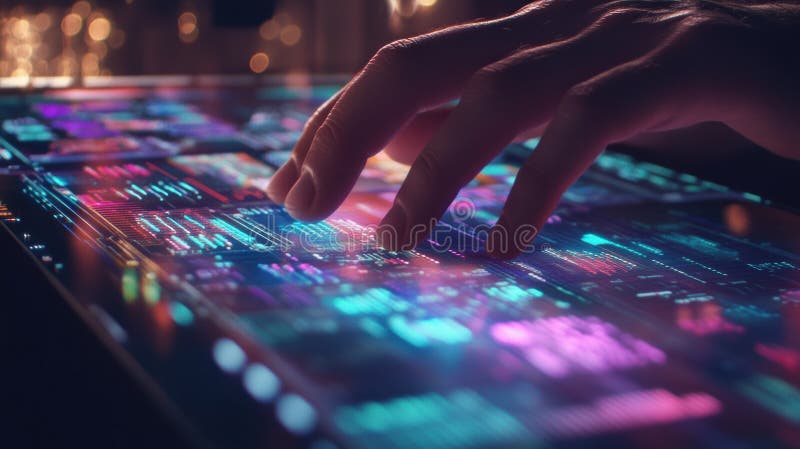 Engineer Working on Futuristic Transparent Touchscreen Display with ...