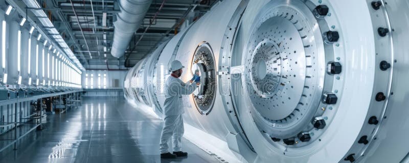 Engineer Working on a High-tech Machine in a Modern Industrial Facility ...