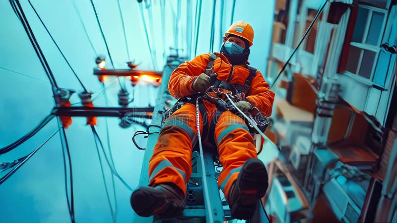 Engineer Working on a High Voltage Power Line in the City Stock Footage ...