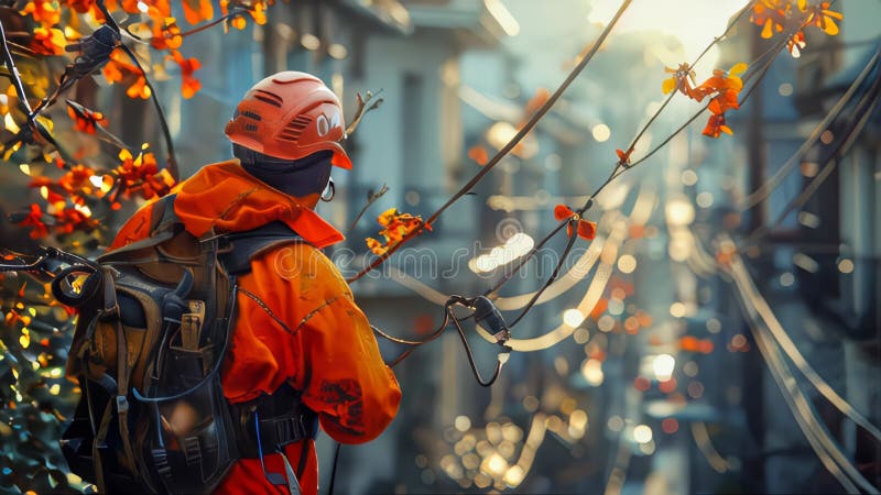 Engineer Working on a High Voltage Power Line in the City Stock Footage ...