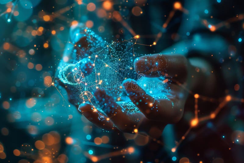 Engineer Working on Holographic Projection 3D Model in Engine ...