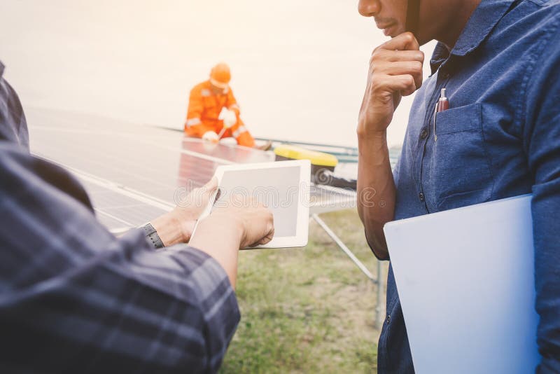 Engineer Working on Installing Solar Panel ; Operation of Solar Power ...