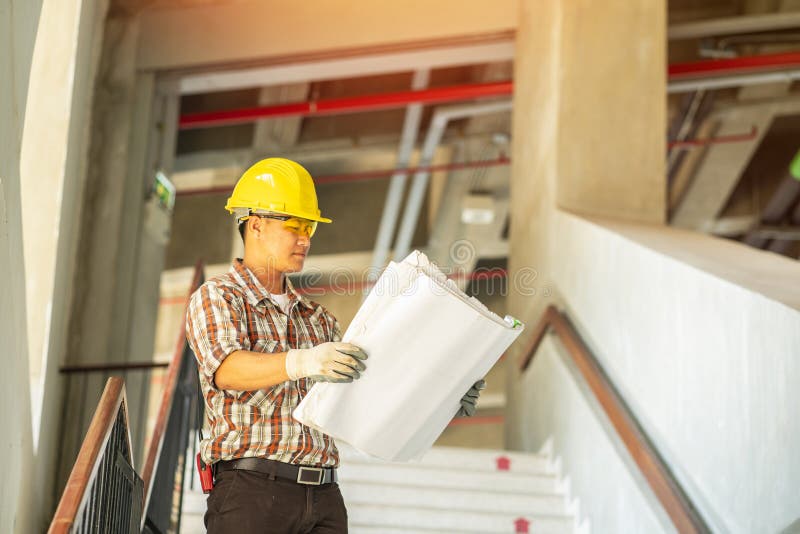 Engineer is Working on a Job Site Stock Image - Image of design ...