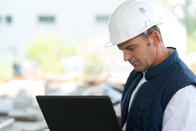 Engineer Working with Laptop Outdoors Stock Photo - Image of ...