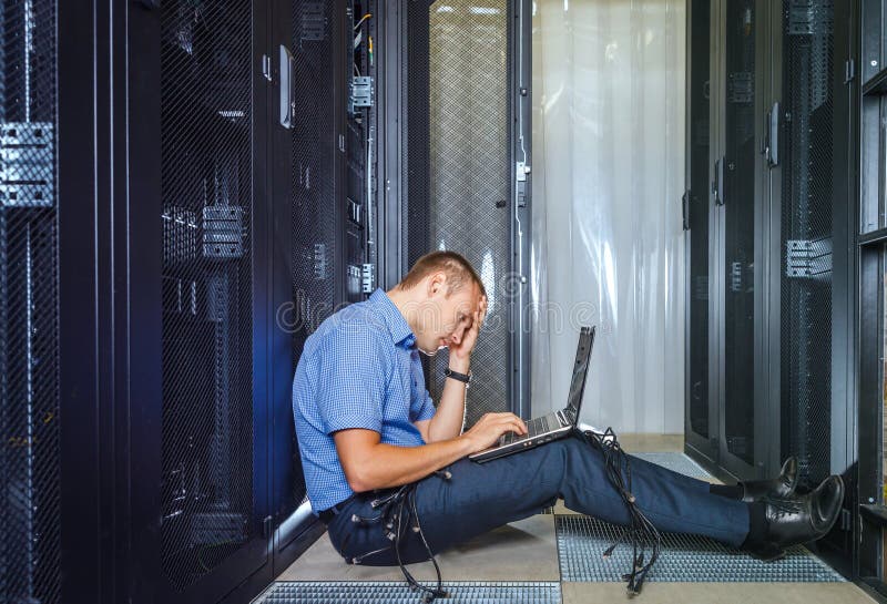It Engineer Working on a Laptop Stock Photo - Image of male, install ...
