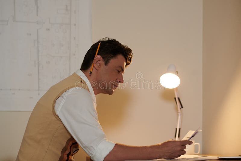 Engineer Working Late at Home Stock Image - Image of work, sitting ...