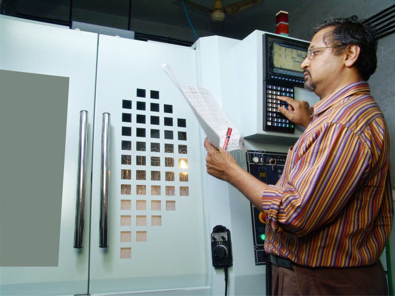 Engineer Working on CNC Machine Stock Image - Image of culent ...