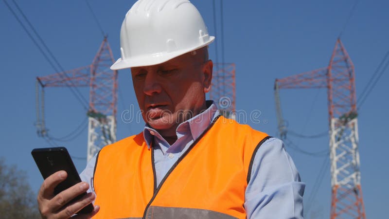 Engineer Working in Maintenance Using Cell Phone Communication Stock ...