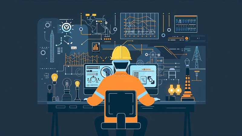 An Engineer Working on Multiple Computer Screens, Showing Management ...