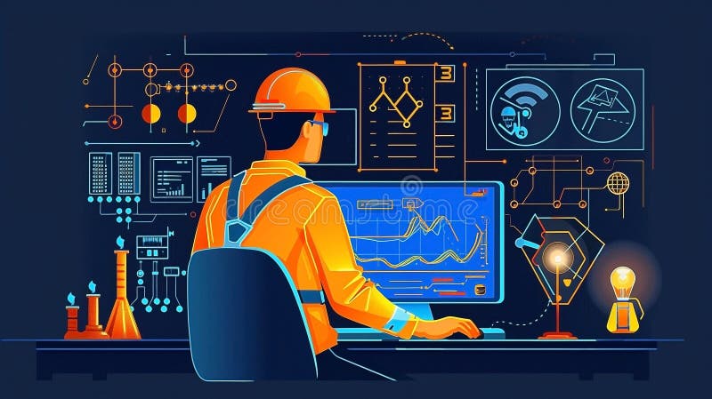 An Engineer Working on Multiple Computer Screens, Showing Management ...