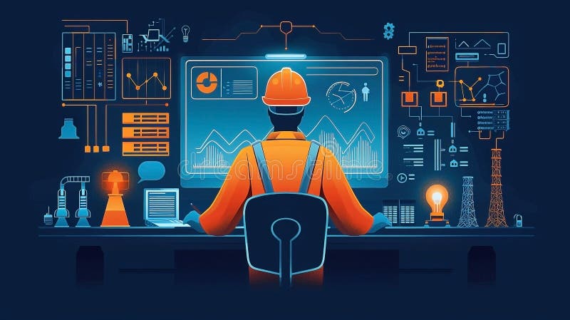 An Engineer Working on Multiple Computer Screens, Showing Management ...