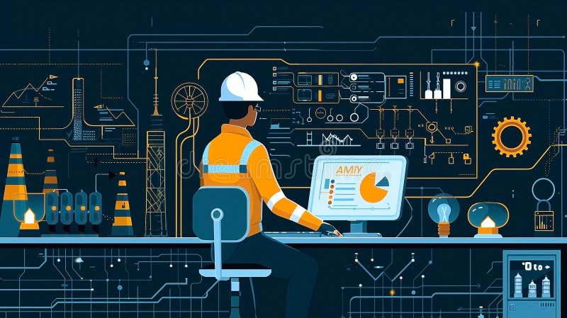 An Engineer Working on Multiple Computer Screens, Showing Management ...