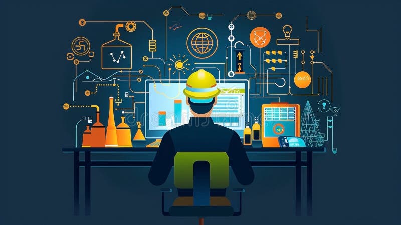 An Engineer Working on Multiple Computer Screens, Showing Management ...