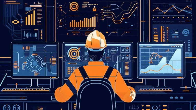 An Engineer Working on Multiple Computer Screens, Showing Management ...