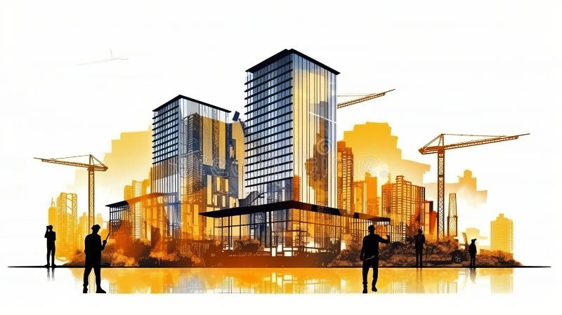 Engineer Working Near Digital Building Stock Illustration ...