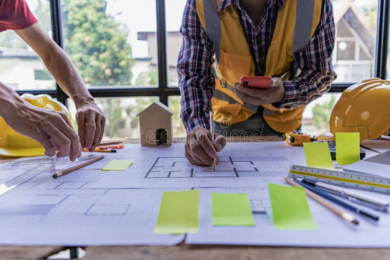 Engineer Working in Office Draw a Construction Project an Architect S ...