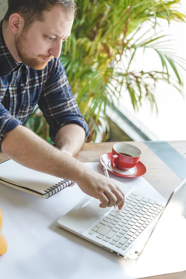 Engineer Working in Office and Drinking Coffee. Stock Image - Image of ...