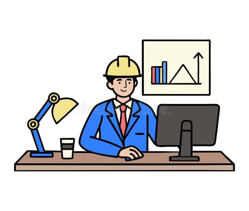 Engineer Working in the Office Stock Illustration - Illustration of ...