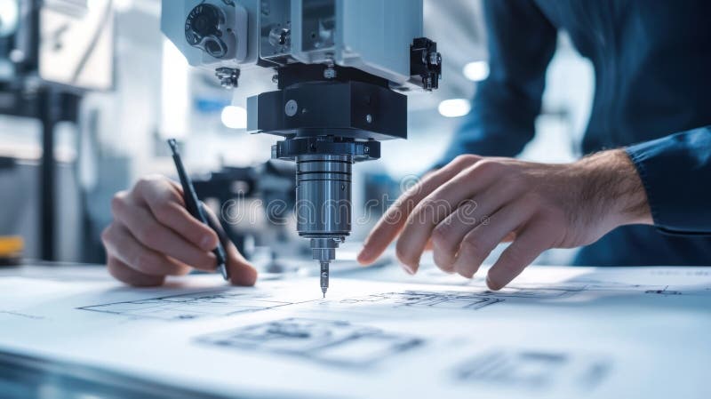 Engineer Working Precision Machinery Technical Drawings Factory Stock ...