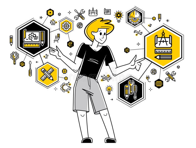 Engineer Working on a Project, Mechanic Specialist Doing His Job on ...